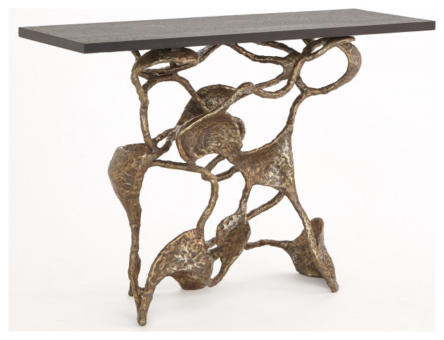 Modern Abstract Sculptural Vines Console Table Bronze Black Marble ...