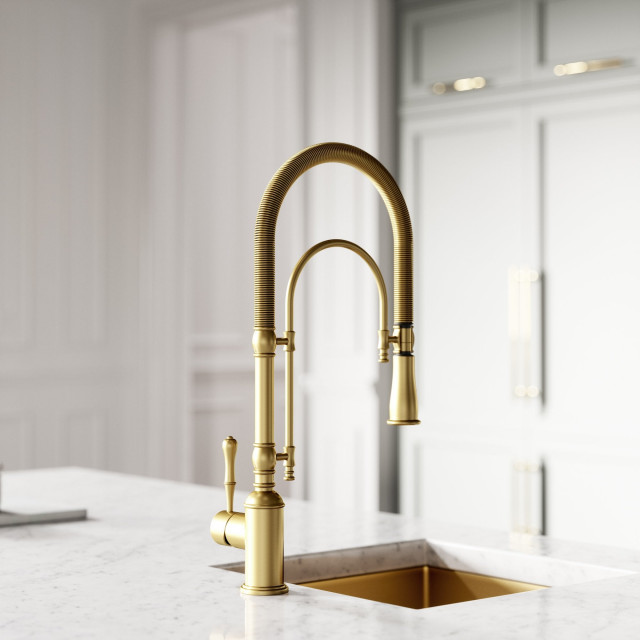Deco Claridge Brushed Gold Traditional Pull Out Kitchen Mixer Tap ...