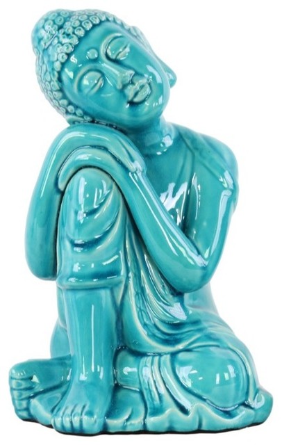 Ceramic Sitting Buddha Figurine, Blue - Asian - Decorative Objects And ...