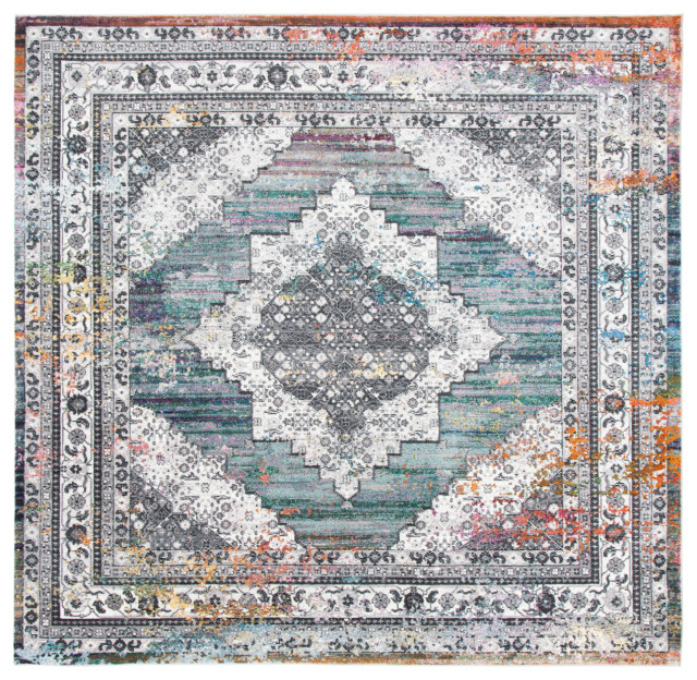 Safavieh Aria Ara201M Traditional Rug, Ivory/Blue, 6' 5" square ...