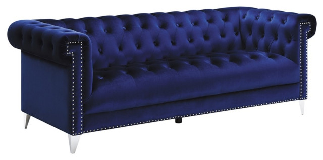 Coaster 2-Piece Upholstery Tufted Tuxedo Arm Velvet Sofa Set in Blue ...