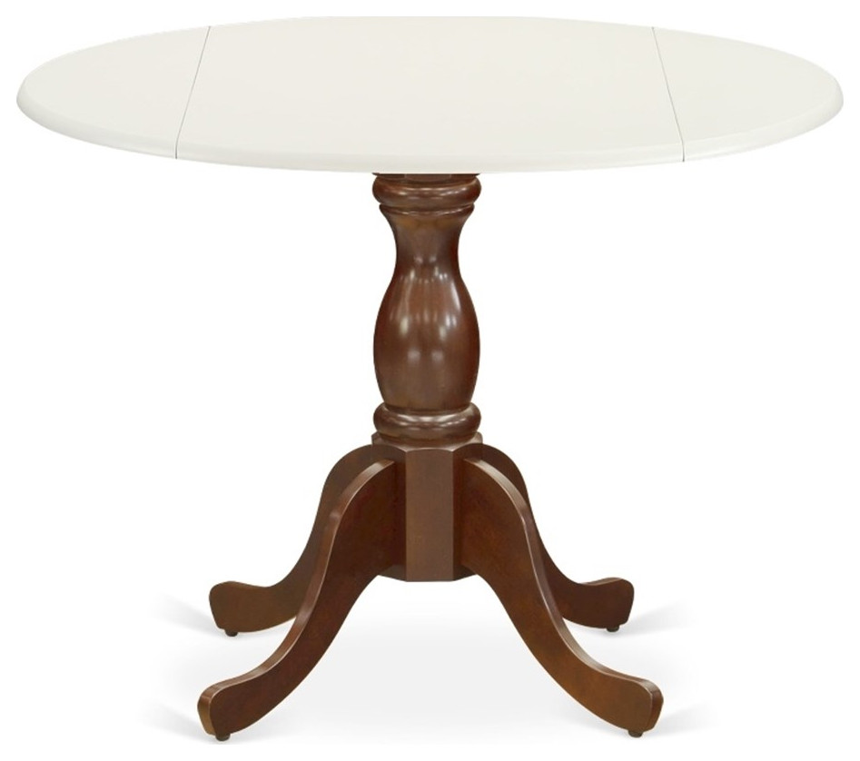 DST-LMA-TP Wood Table - Linen White Table Top and Mahogany Pedestal Leg ...