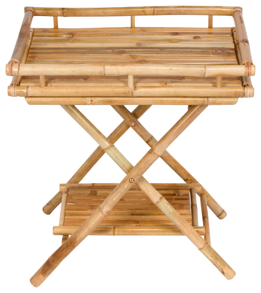 Bamboo Butler Table With Removable Serving Tray, Natural - Asian ...