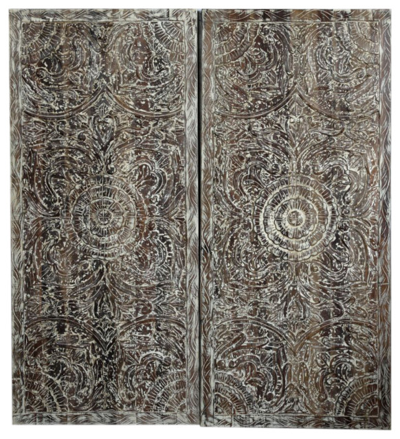Consigned Vintage Carved Wood Lotus Medallion Door Artistic Sliding ...