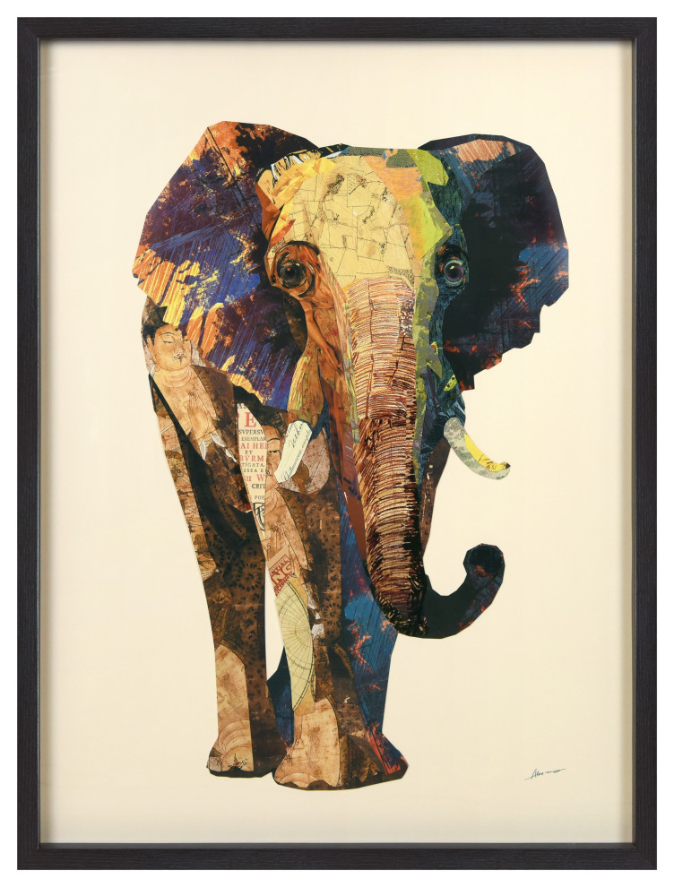 "Elephant" Hand-made dimensional Collage, Shadow Box Frame ...