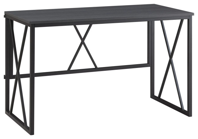 Traditional Desk, X-Shaped Design With Metal Base & Rectangular Top ...