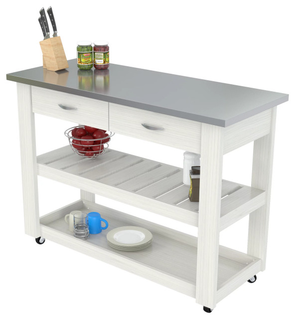 Modern Kitchen Cart, Sturdy Stainless Steel Top & Spacious Drawers ...