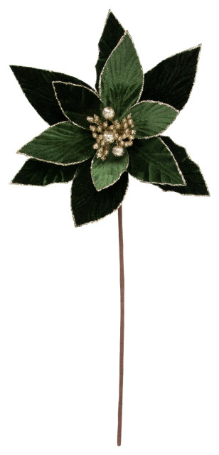 24" Velvety Green Glittered Poinsettia Floral Christmas Pick - Modern ...