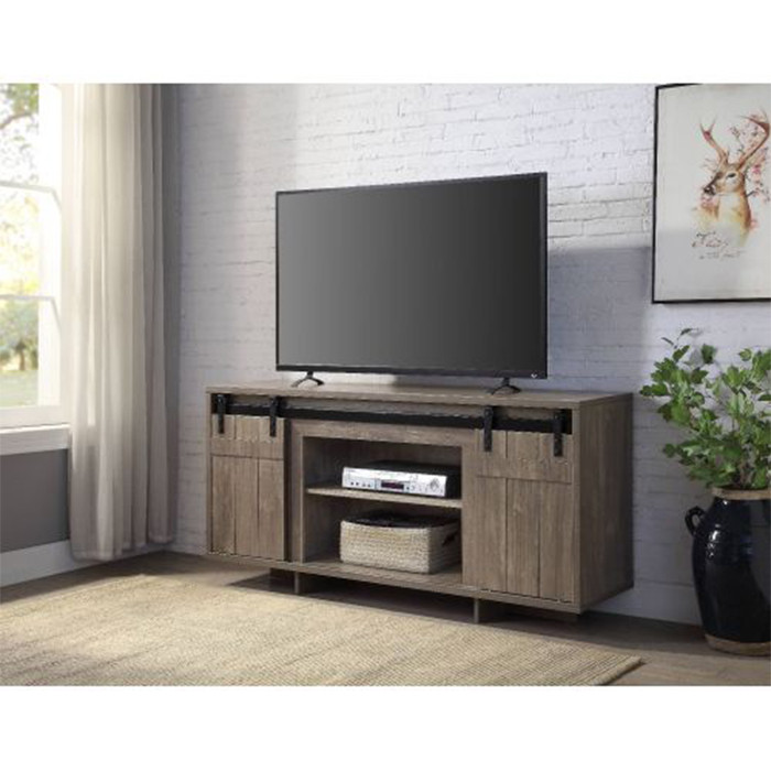 Rustic TV stand vintage Wood TV table with doors and gray finish ...