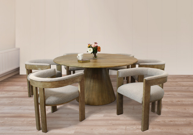 Jaden 7-Piece 60" Dining Set With 6 Trish Gray Boucle Arm Chairs ...