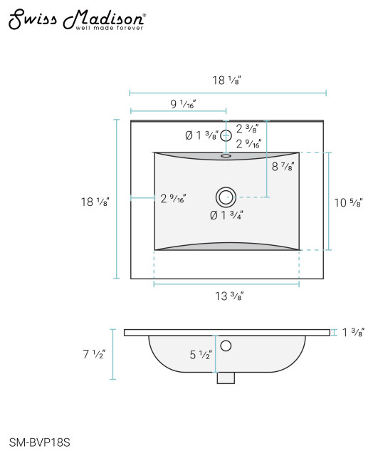 Swiss Madison 18" Ceramic Square Vanity Sink Top - Beach Style ...