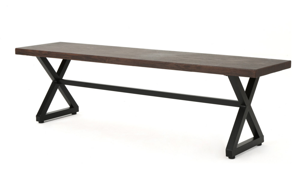 GDF Studio Rosarito Outdoor Aluminum Dining Bench With Black Steel ...