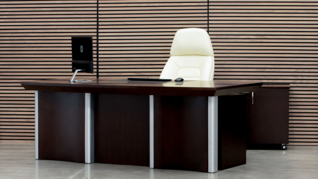 83" Modern Wilson Dark Walnut Wood Desk with Rolling Return ...