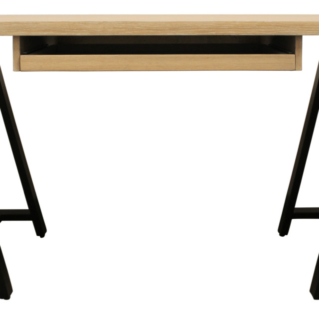 60" Ivory And Black Oak Solid Wood Executive Desk - Industrial - Desks ...