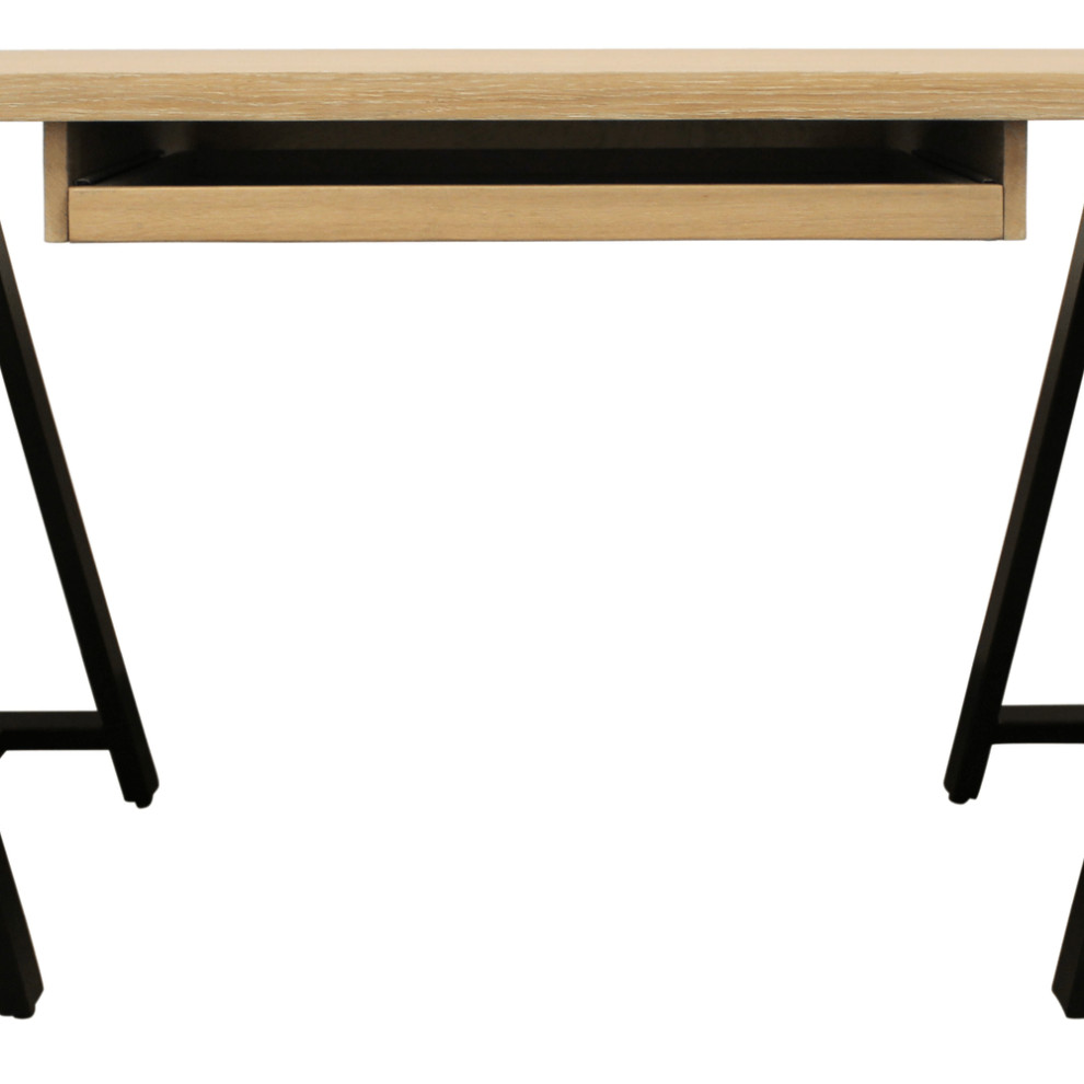 60" Ivory And Black Oak Solid Wood Executive Desk - Industrial - Desks ...