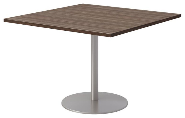 42" Square Pedestal Table - Studio Teak Top - Silver Base ...