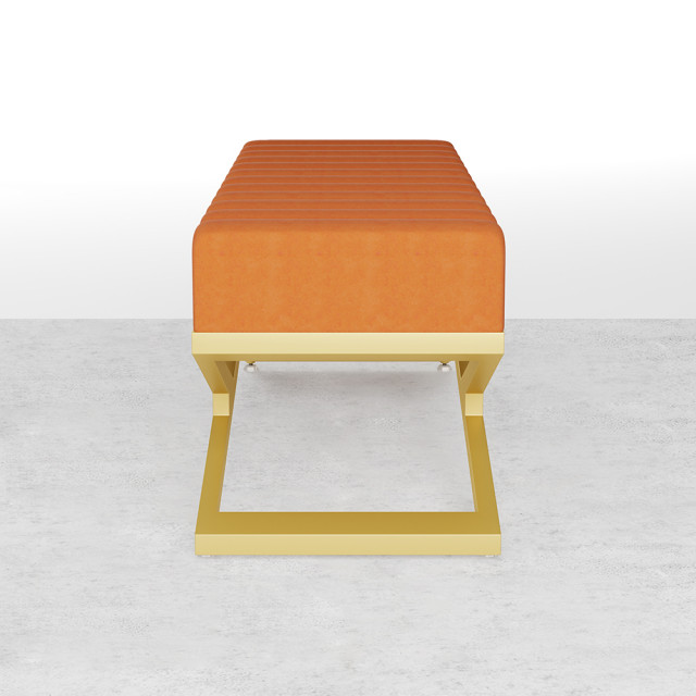 Modern Bedroom Bench Orange Velvet Upholstered Ottoman Bench in Gold X ...