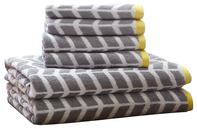 Intelligent Design Nadia Cotton Jacquard Bath Towel 6 Piece Set, Grey ...