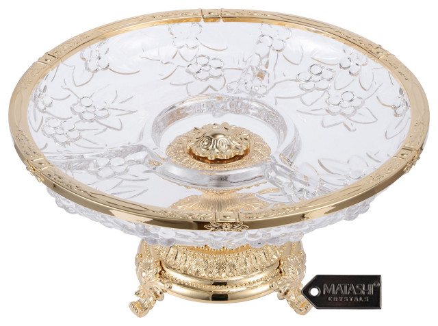 Crystal 3 Sectional Round Serving Platter With 24K Gold Plated Pedestal ...