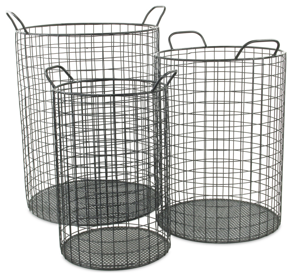 Wire Cylinder Storage Bins, Set of 3 - Industrial - Storage Bins And ...