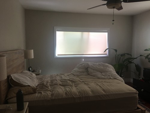 How to add curtains to horizontal windows in bedroom?