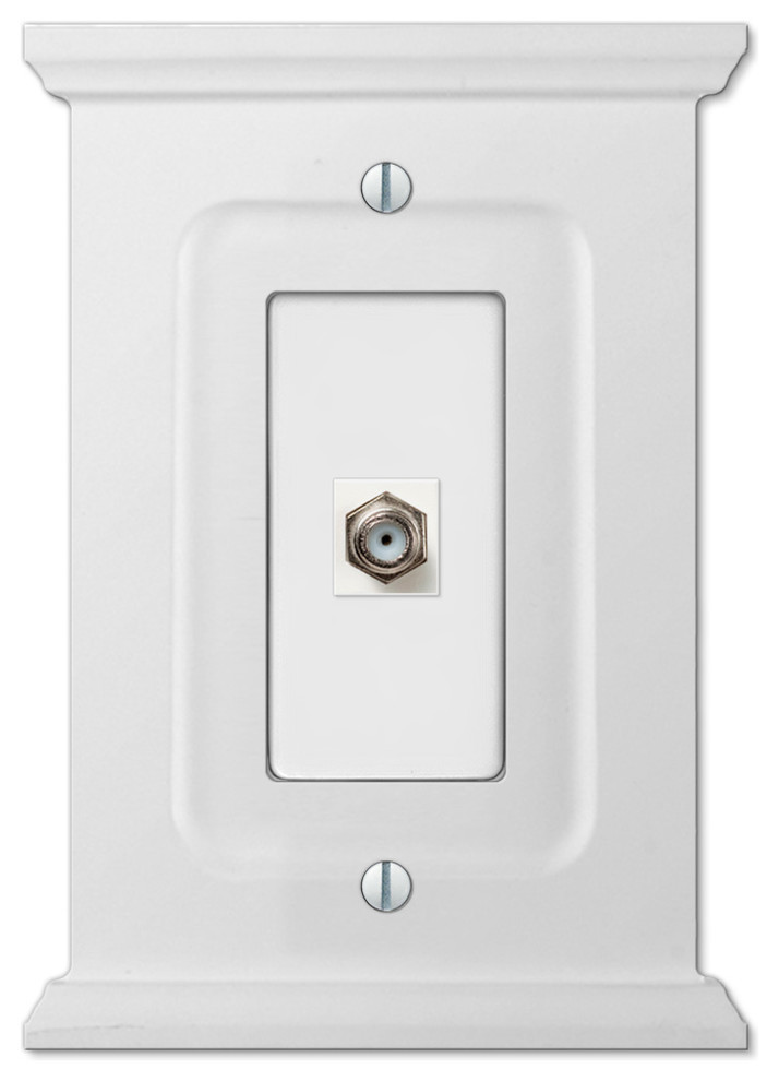 Mantel White Wood 1-Coax Wall Plate - Traditional - Switch Plates And ...