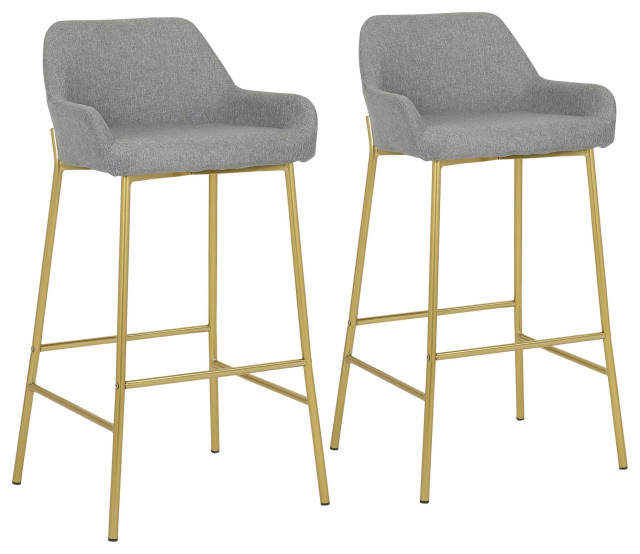 Daniella Glam Fixed-Height Bar Stool, Gold Metal/Gray Fabric, Set of 2 ...