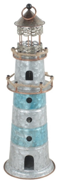 Sagebrook Home Silver/Teal Metal Lighthouse - Beach Style - Decorative ...