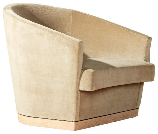 Elegant Velvet Swivel Tub Chair Minimalist Round Curved Back Wood ...