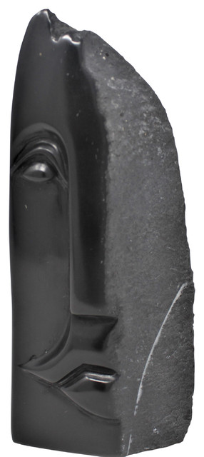 Abstract Black Solid Stone Face Sculpture, Modern Carved African Cubist ...