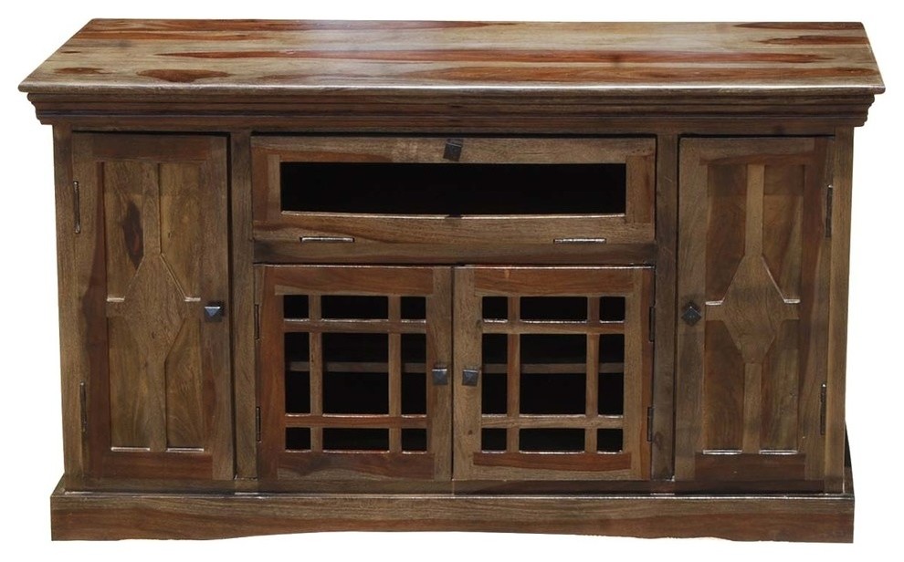 Santa Fe Rustic 60 Inch Solid Wood TV Stand Console Cabinet ...