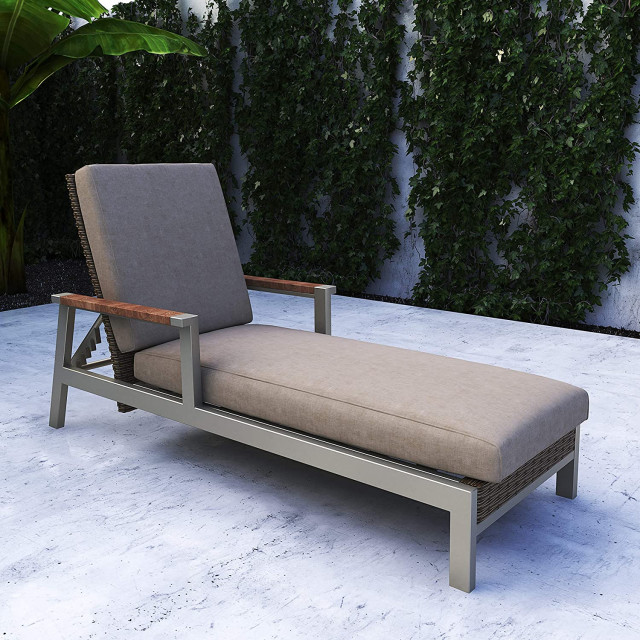 Patio Lounge Chaise, Adjustable Backrest With Removable Thick Cushions ...