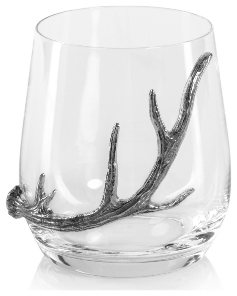 Malachi Stemless Glasses With Pewter Antler, Set of 2 - Cocktail ...