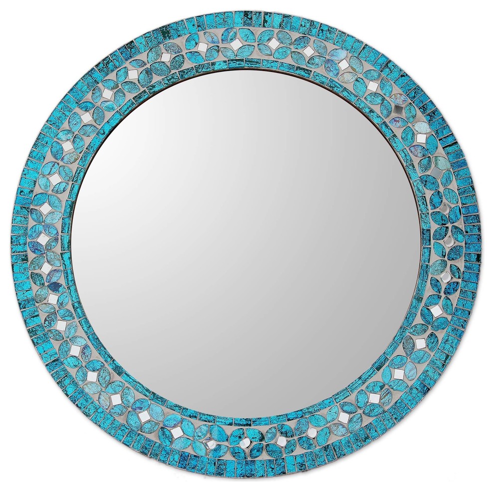 Turquoise Blossom Glass Mosaic Wall Mirror - Beach Style - Wall Mirrors ...