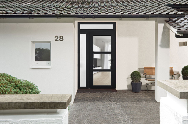 Exterior Prehung Door Clear Glass See-through Manux 8555 Matte Black ...