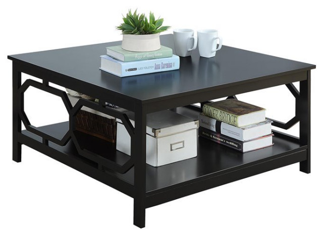 Pemberly Row Square 36" Coffee Table in Black Wood Finish ...