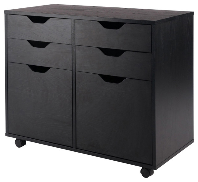 Halifax Wide 2-Door Storage Cabinet, 4-Drawer, Black - Transitional ...