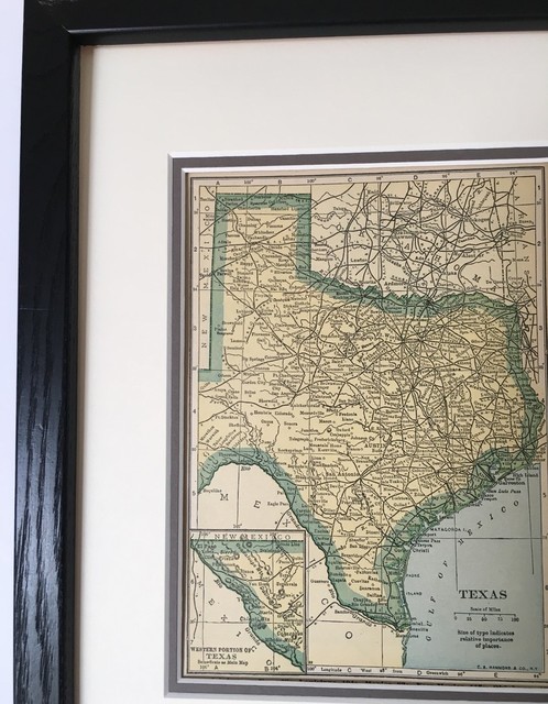 Vintage Texas Map, Framed Original Texas State Map - Authentic 1920s ...
