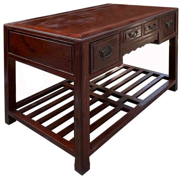 Vintage Oriental Brown 4 Drawers Writing Desk w Foot Panel Hcs7653 ...