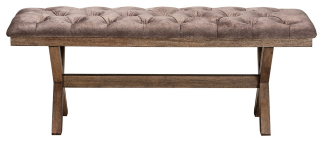 Modern Farmhouse Chocolate Velvet Fabric Dark Brown Finished Wood Bench ...