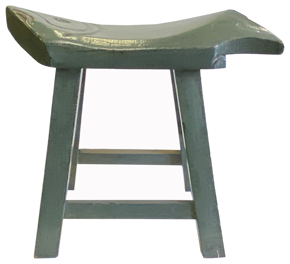 Oriental Rustic Distressed Light Gray Fish Shape Wood Stool Bench ...