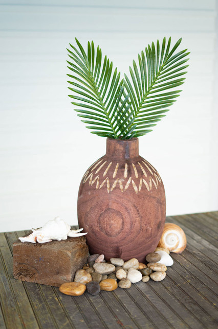 Kalalou Cfan1042 Rust Wood Vase With Carving - Bottle - Scandinavian ...