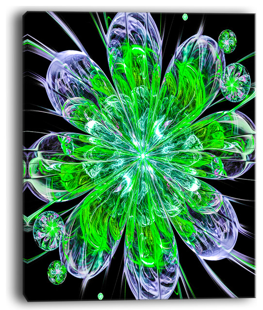 "Shiny Green Purple Fractal Flower on Black" Floral Wall Art, 12"x20 ...