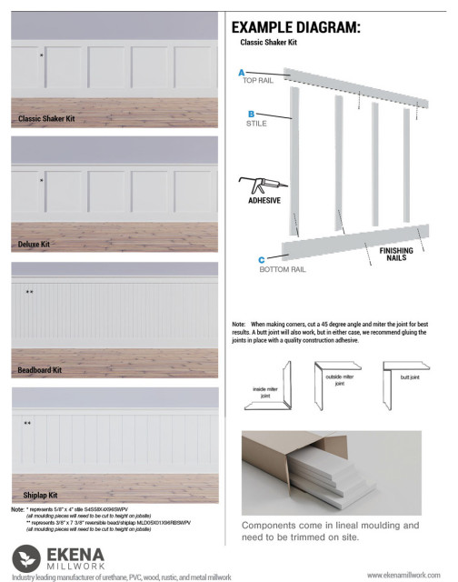 Adjustable Wall Panels, Classic Shaker PVC Wainscoting Kit, Heights Up ...