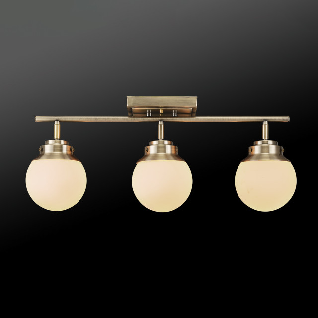 3-Light Antique Brass Track Lighting with Frosted Glass Shades ...