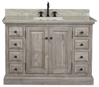 Rustic Single Sink Vanity With Coastal Sands Marble Top With ...