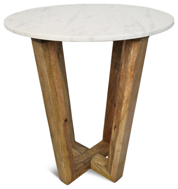 White Marble and Mango Wood Side Table - Transitional - Side Tables And ...