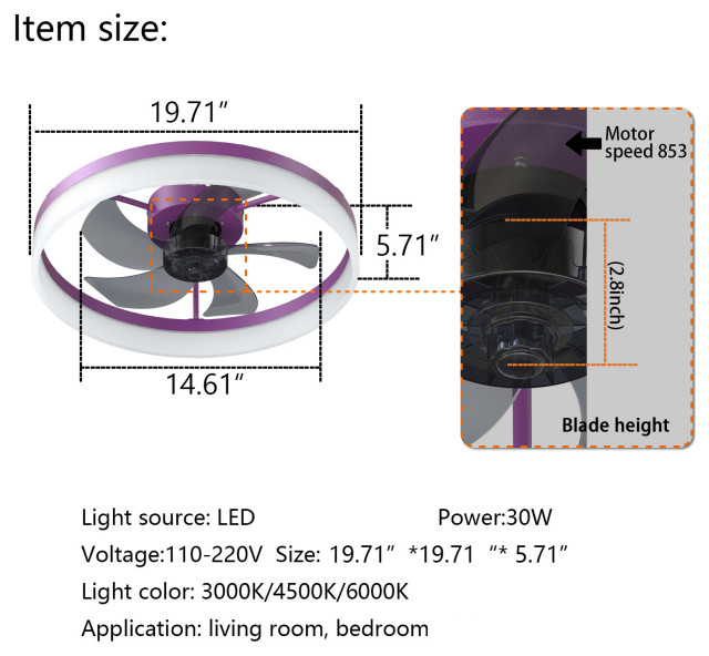 Purple Ceiling Fans With Lights Dimmable LED - Contemporary - Ceiling ...