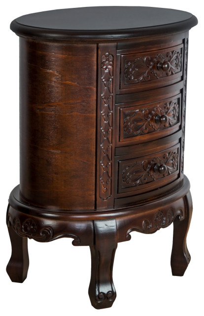 Traditional Side Table, Oval Design With Queen Anne Legs & 3 Drawers ...