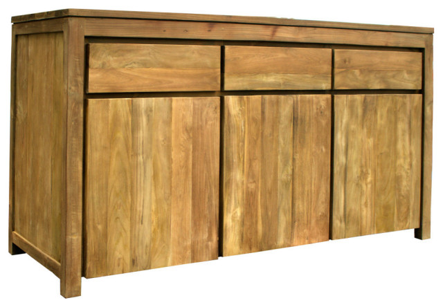 Recycled Teak Wood Valencia Bathroom Linen Cabinet With 3 Doors/3 ...